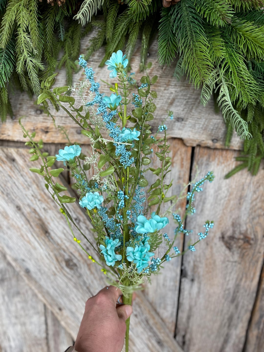 28" Teal Blue Wildflower Spray, Teal Floral, Aqua Floral, Turquoise ...