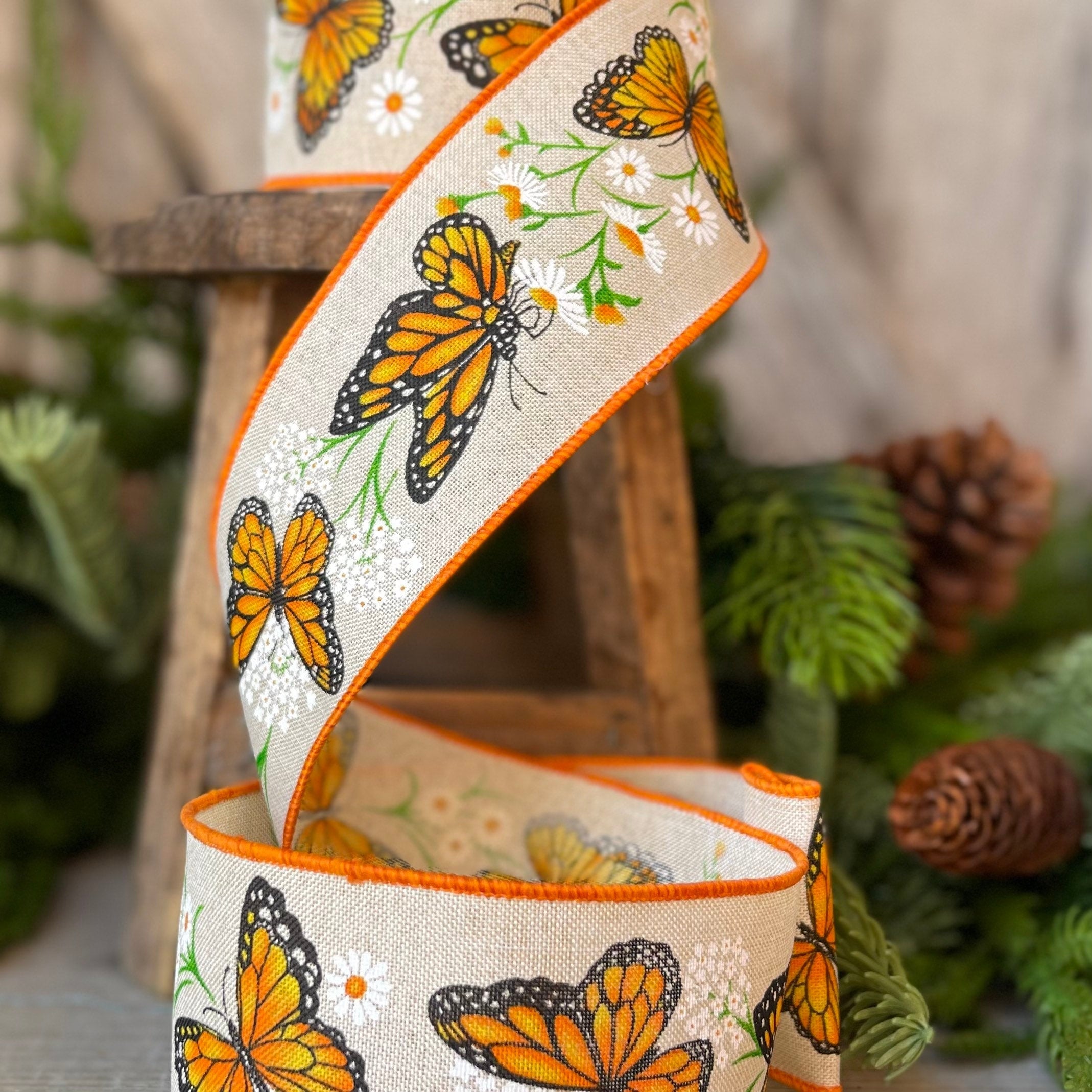 2.5 Orange and Black Monarch Butterfly wired ribbon, Butterfly Ribbon ...