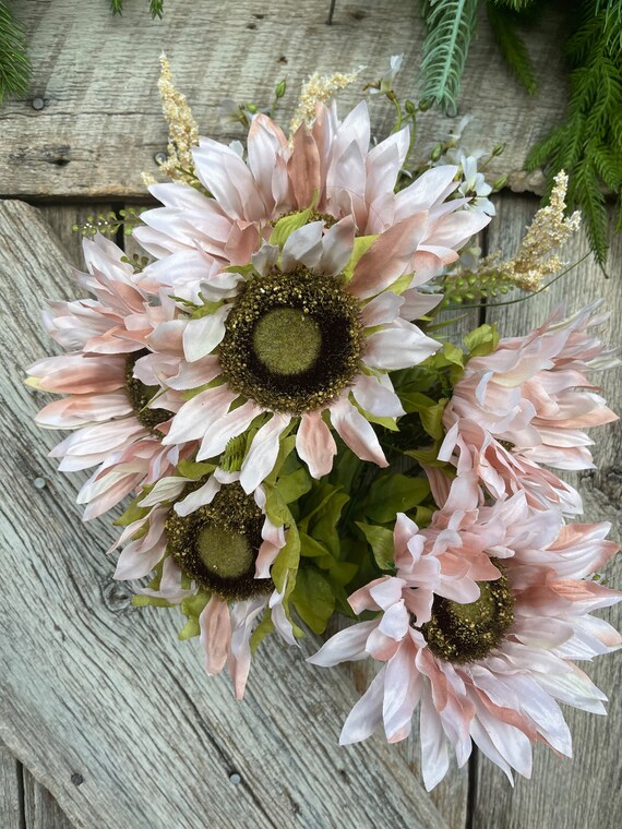 21 Pink Sunflower Bush Artificial Sunflower Bush Pink Sunflowers Light Pink Sunflowers Floral Supply Wreath Supply Fake Sunflowers