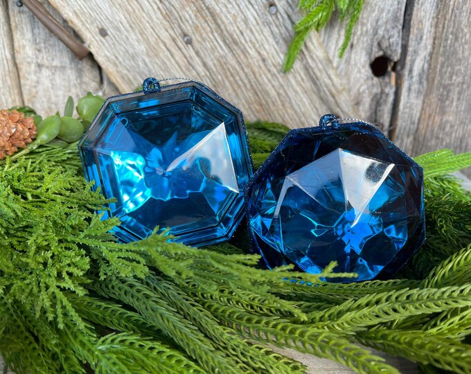 Set of 2 5" Midnight Blue Jewel Ornament, Jewel Ornamnet, Christmas ...