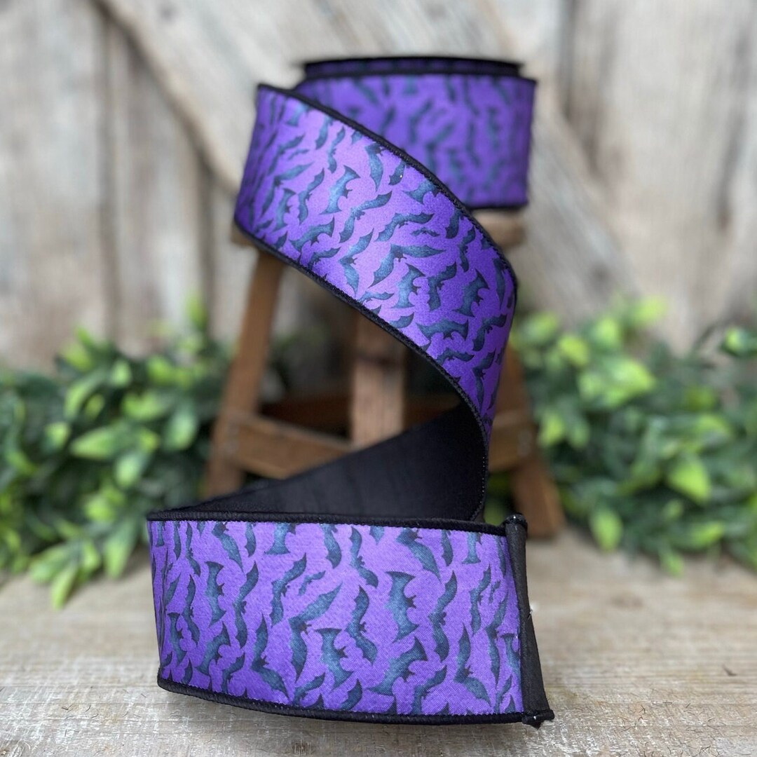 2.5" Purple Bats Wired Ribbon by Farrisilk, Halloween Ribbon, Purple ...