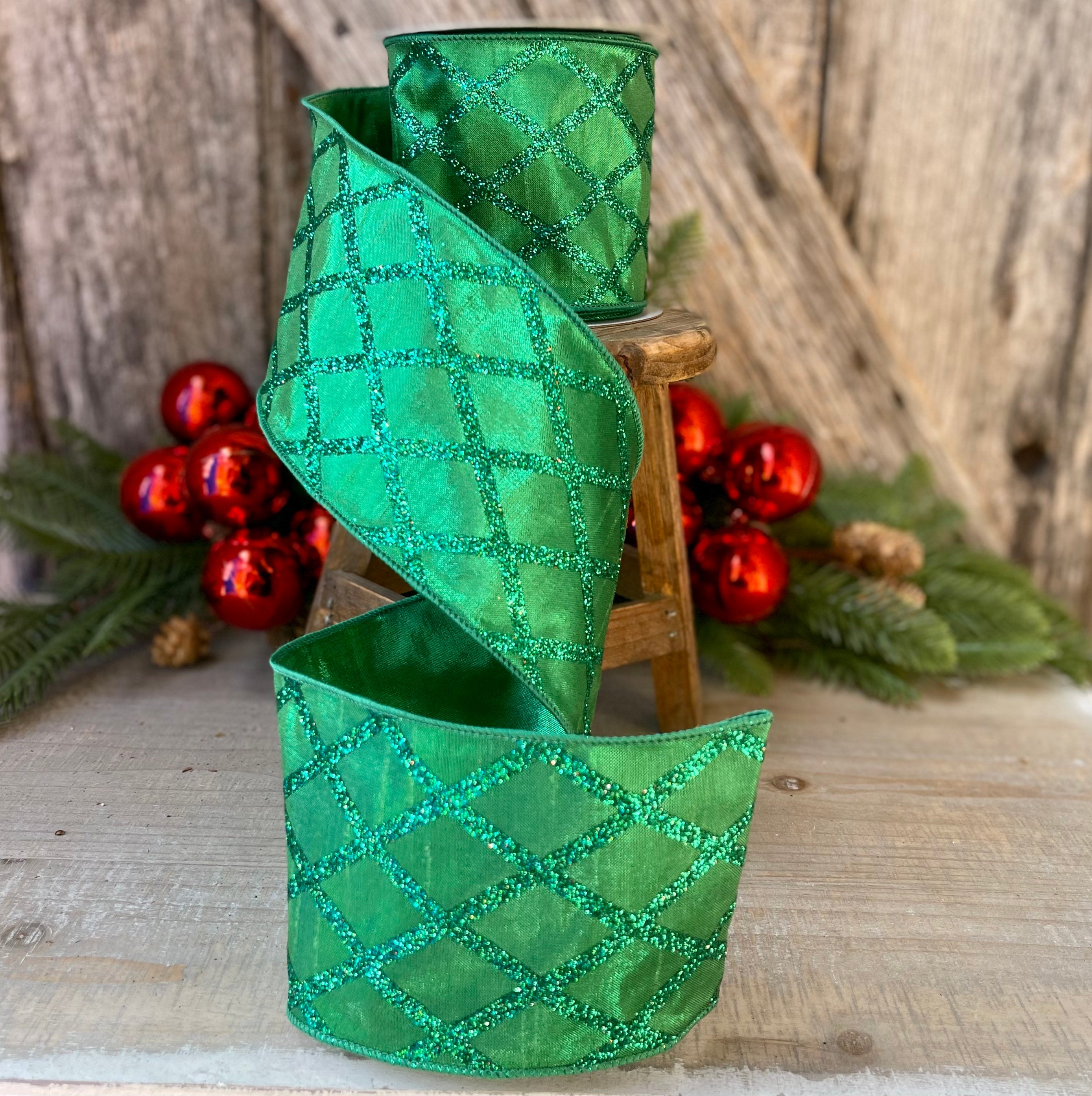 4 Emerald Green Metallic Lattice Wired RIbbon, Farrisilk Ribbon ...