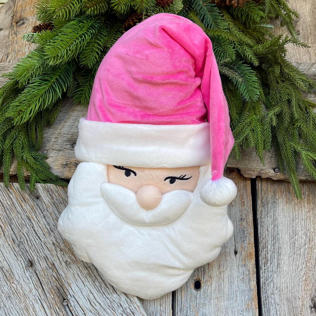 15" Pink Santa Ornament, Pink Santa Wreath Attachment, Plush Pink Santa ...