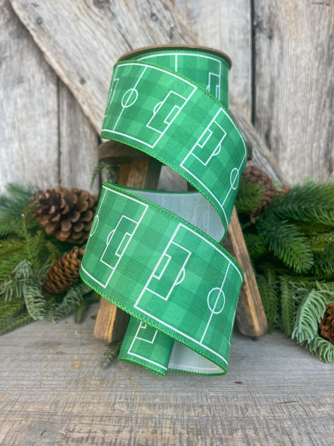 2.5" Soccer Field Wired Ribbon, Soccer Ribbon, Sports Ribbon, Wired ...