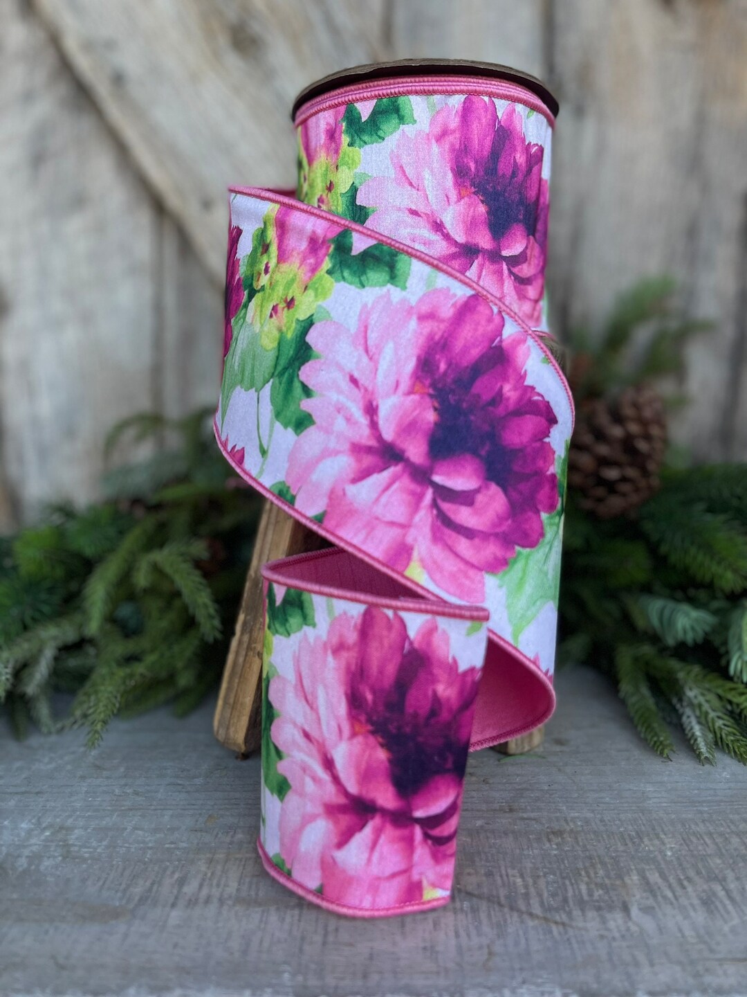 4 Pink Vibrant Peonies Ribbon, D. Stevens Ribbon, Floral Ribbon, Pink ...