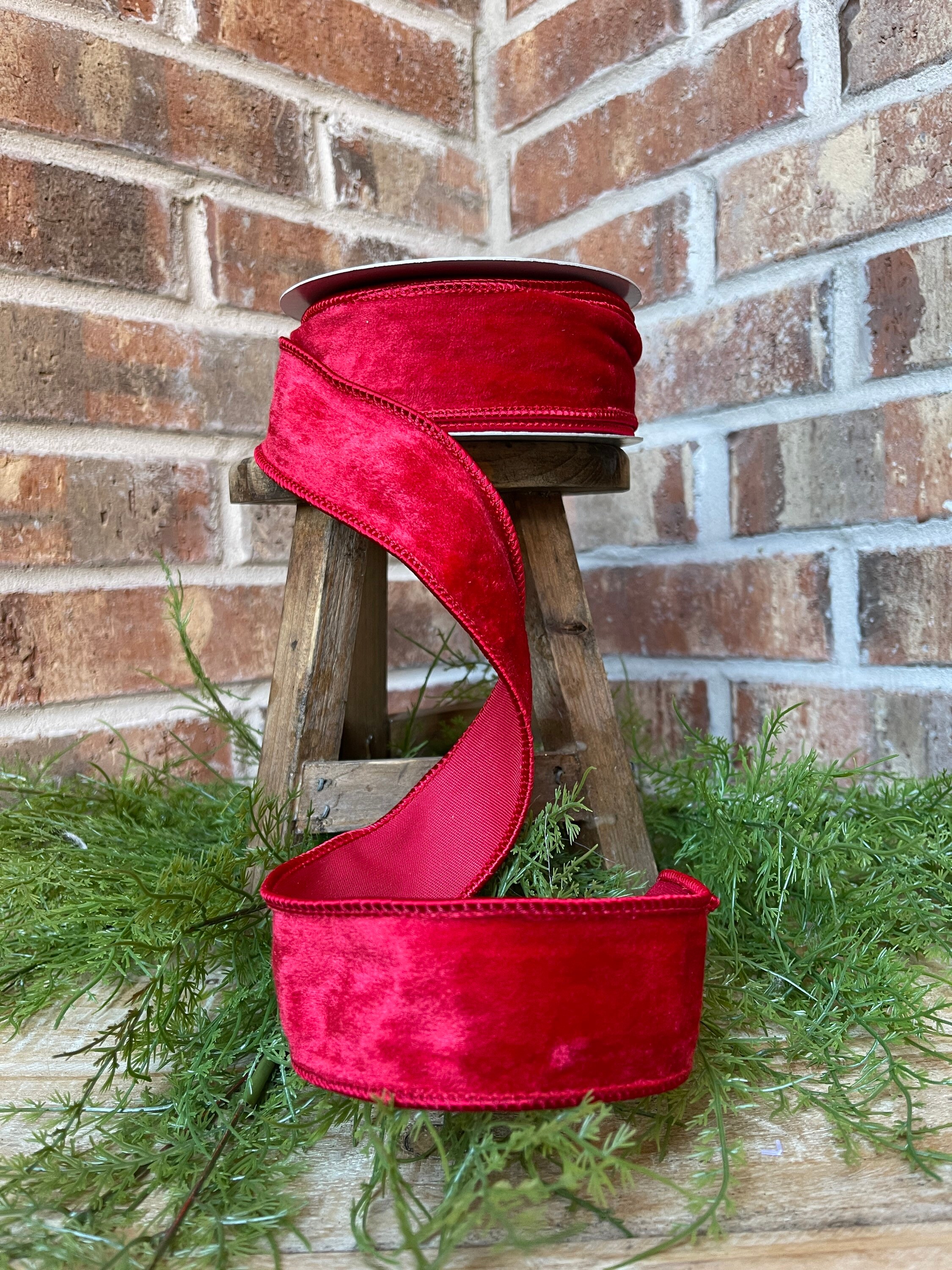 Red Velvet Ribbon, 1.5 red velvet ribbon, wired ribbon, christmas ...