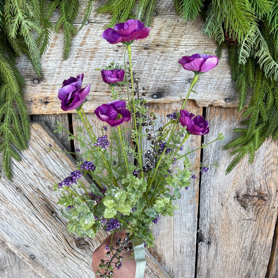 21" Purple Poppy Floral Spray, Violet Purple Floral Spray, Poppy Spray ...