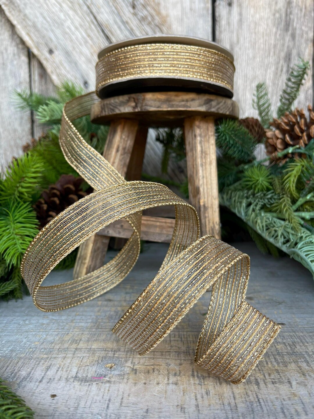 1" Gold Tinsel Shimmer Ribbon, Farrisilk Ribbon, Gold Ribbon, Narrow ...