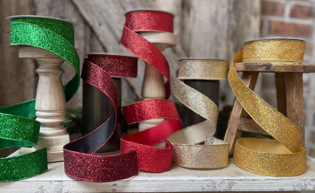 1.5" Christmas Ribbon, Farrisilk Ribbon, Diamond Dust Ribbon, Red ...