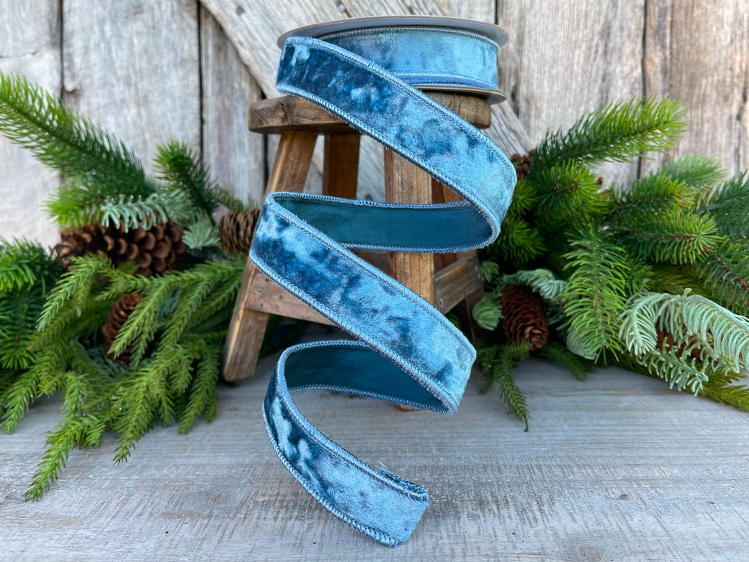 1" Steel Blue Silky Velvet, Farrisilk Velvet, Designer Ribbon ...