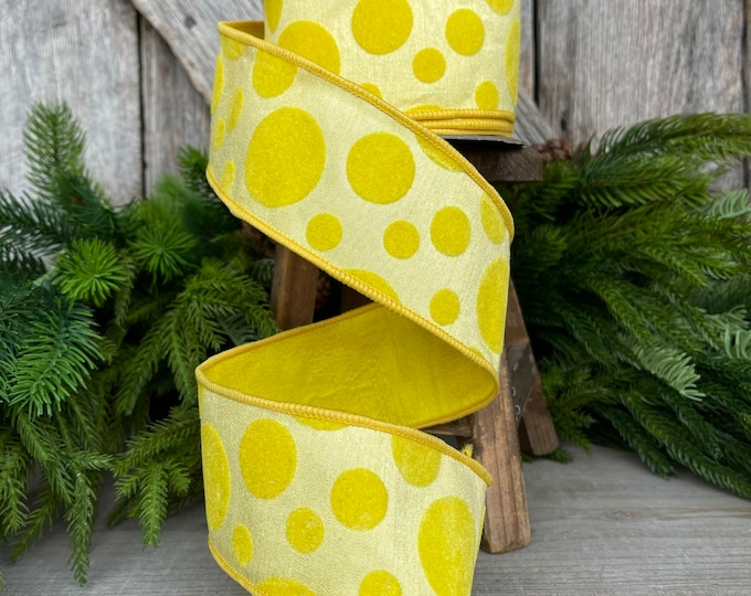 2.5 Yellow Retro Dot, Farrisilk Ribbon, Flocked Ribbon,spring Summer ...