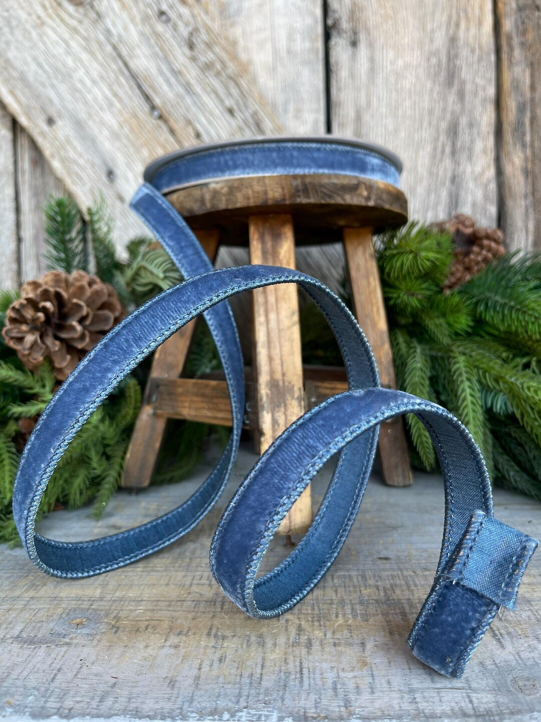 Farrisilk 3/4" Steel Blue Velvet Luster, Blue Velvet Ribbon, Muted Blue ...