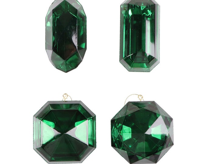 Emerald Green Jewel Ornament Set of 4, Green Jewel Ornaments, Green ...