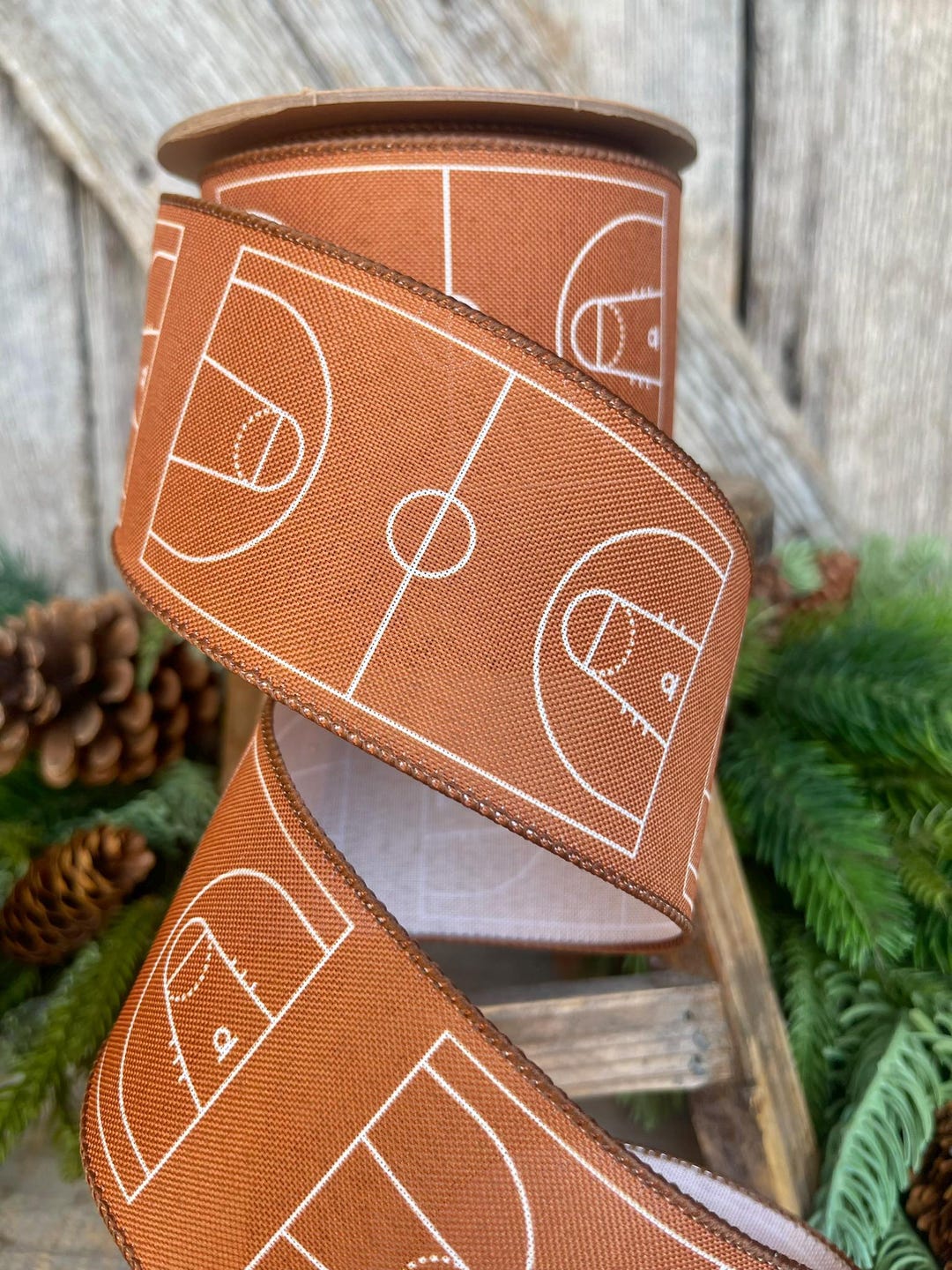 2.5" Basketball Court Wired Ribbon, Basketball Ribbon, Sports Ribbon ...