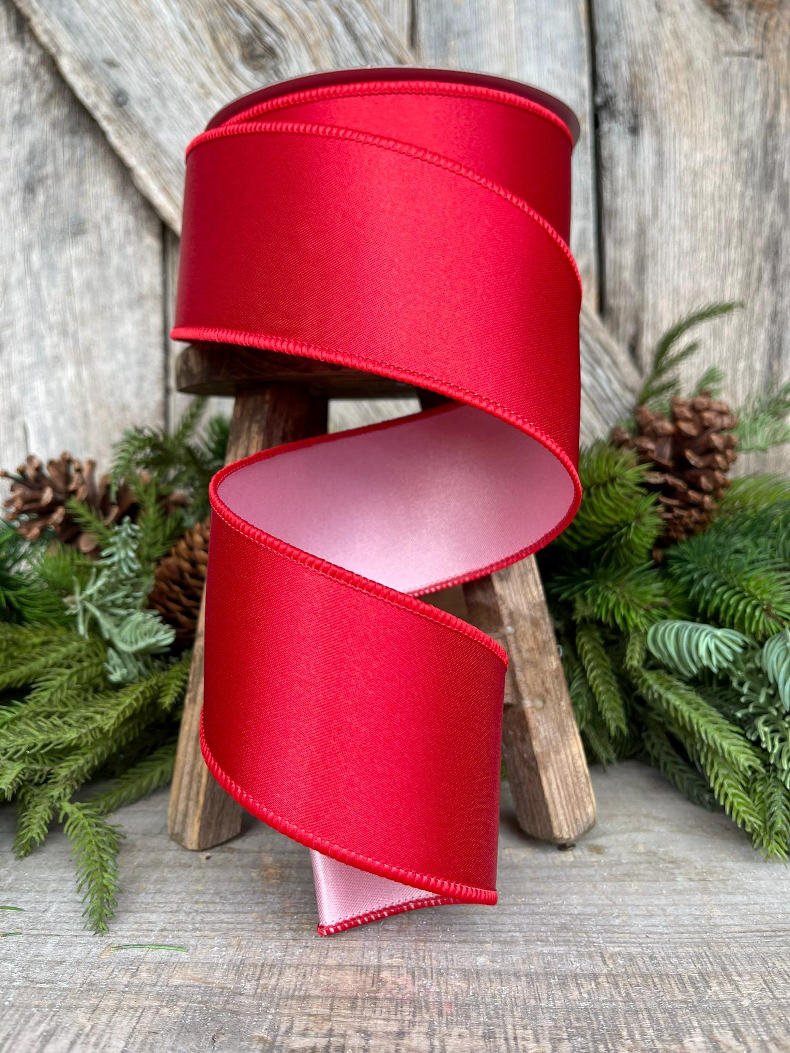 2.5 Red Pink Satin Duo Ribbon, Farrisilk Ribbon, Christmas Ribbon ...