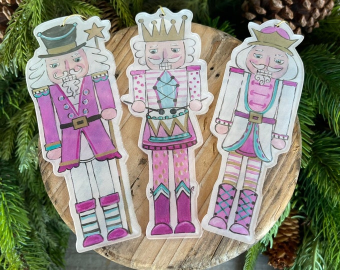 Set of 3 - 6" Pink Nutcracker Acrylic Ornaments, Pink Christmas ...
