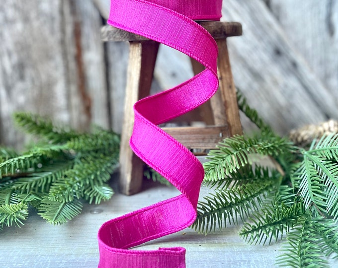 1 Hot Pink Taffeta Wired Ribbon, Farrisilk Ribbon, 1 Inch Ribbon, Wired ...
