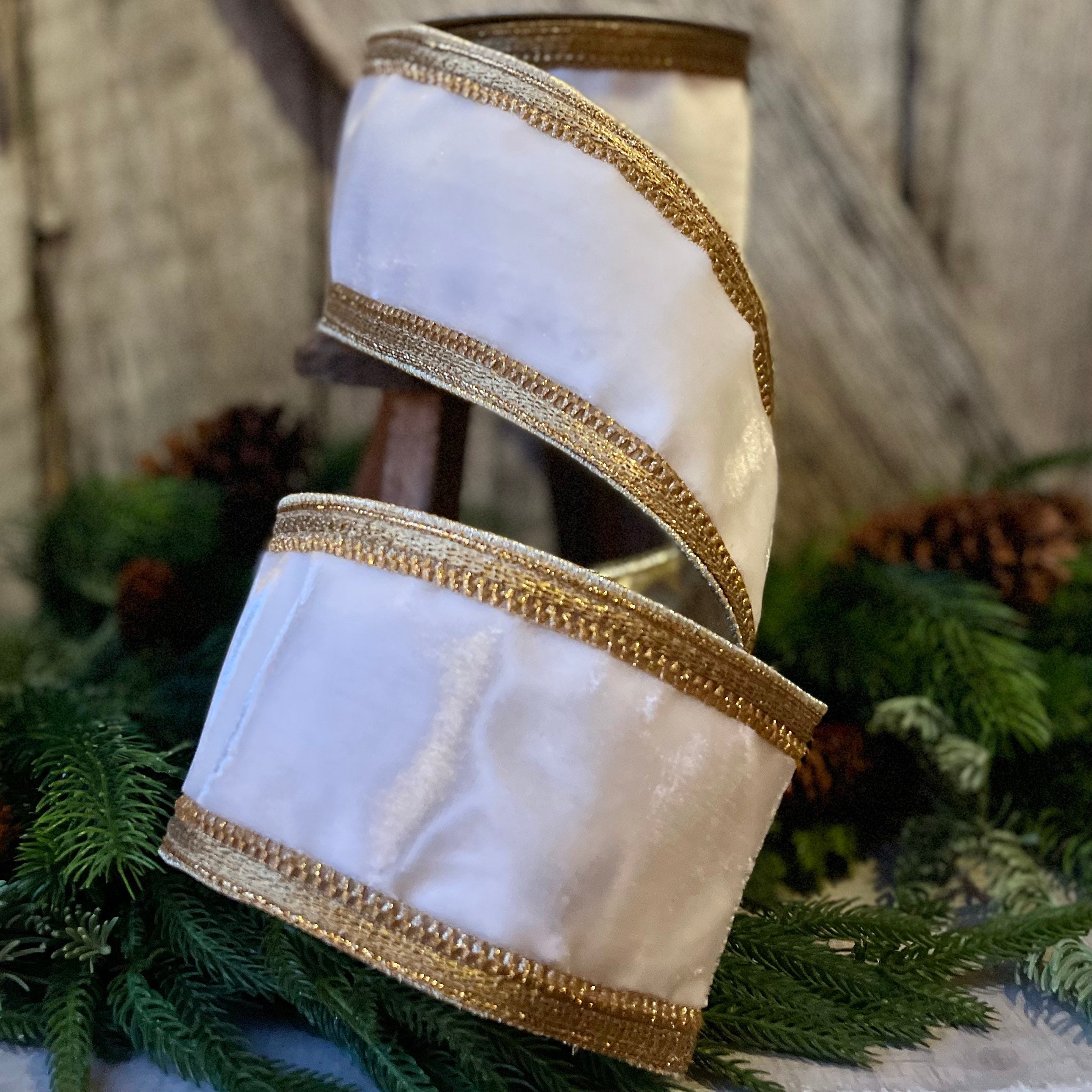 4 Ivory and Gold Ribbon, Christmas Ribbon, Christmas Tree Ribbon ...