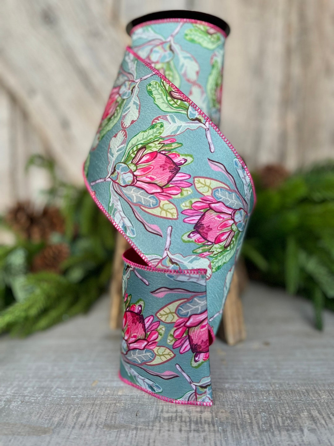 4 Tropical Protea Ribbon, Teal Ribbon, Floral Ribbon, D Stevens Ribbon ...