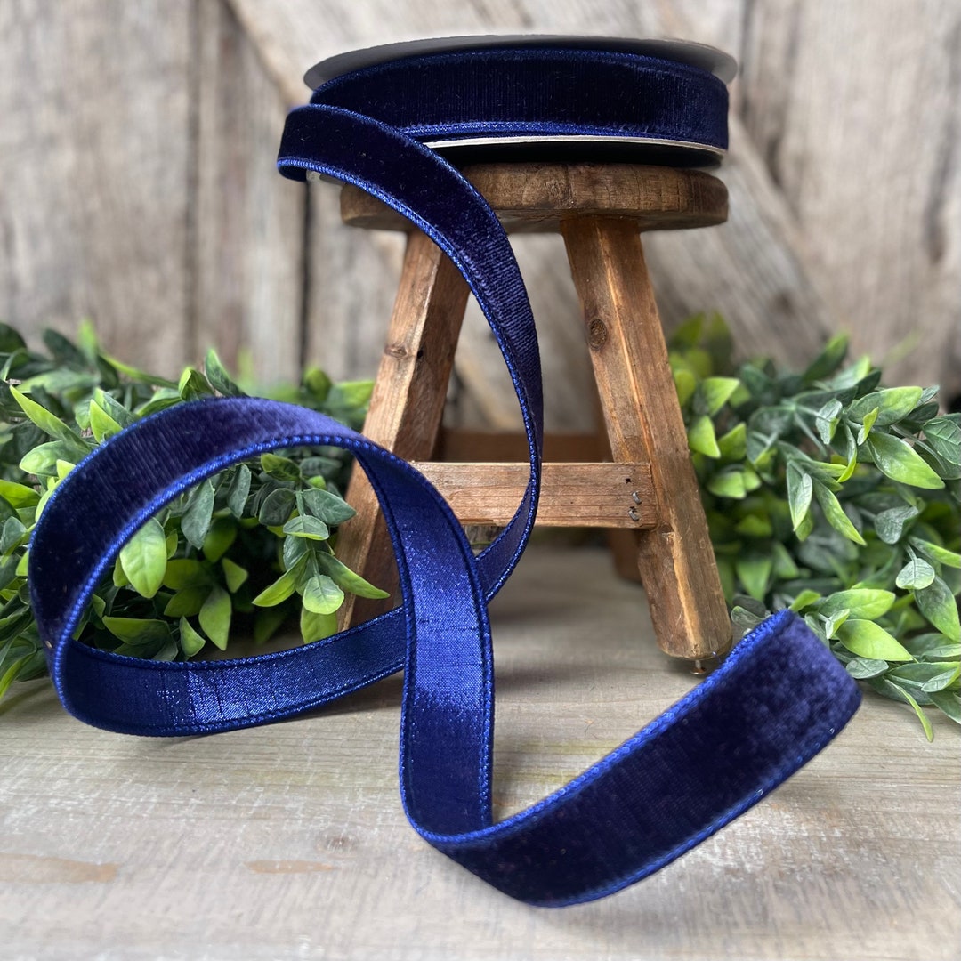 1" Navy Blue Velvet Ribbon, Velvet Ribbon, Farrisilk Wired Velvet ...