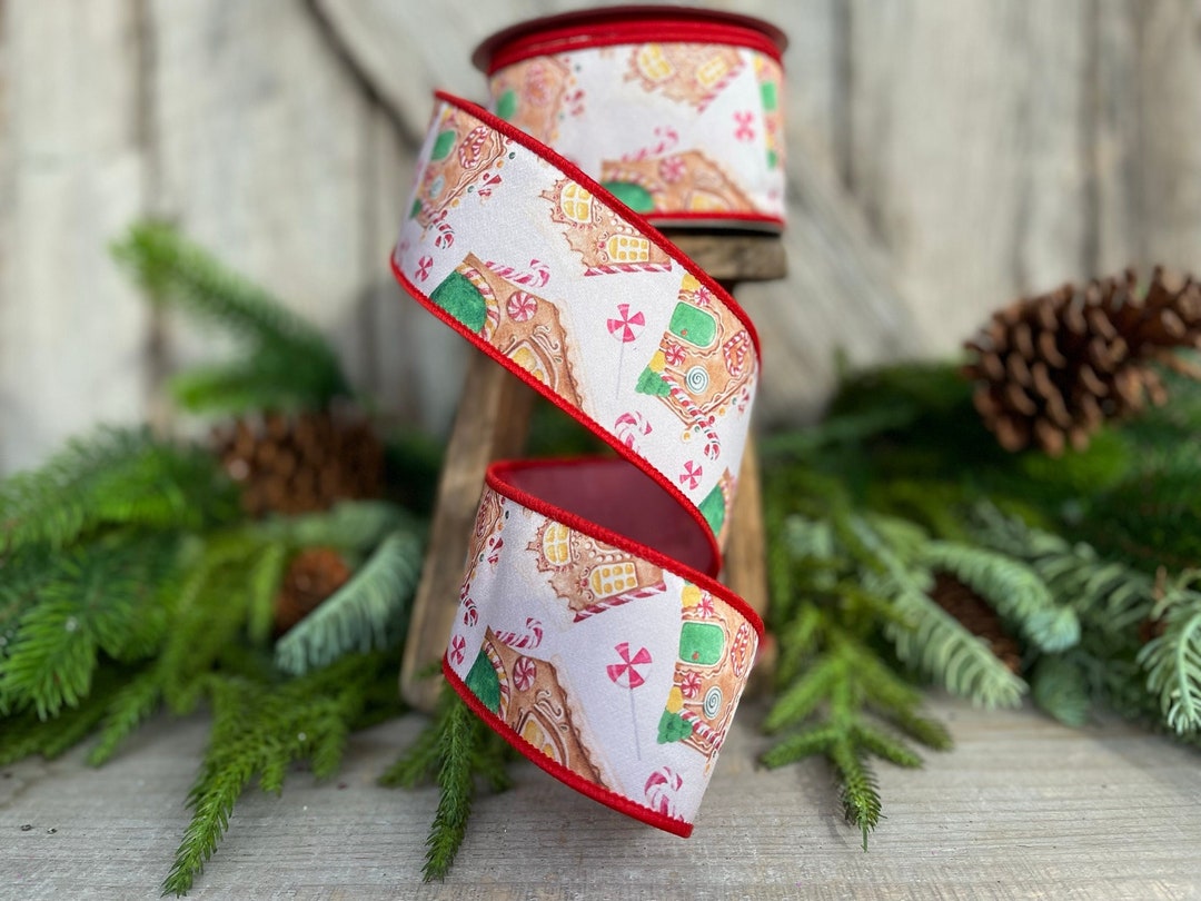 2.5" Gingerbread Ribbon, Red Christmas Ribbon, Gingerbread Christmas ...