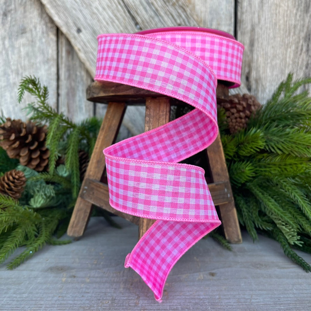 1.5" Bubblegum Pink Gingham Ribbon, Farrisilk Ribbon, Pink Micro Checks ...