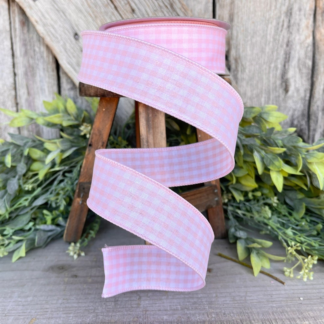 1.5 Light Pink Gingham Ribbon, Farrisilk Ribbon, Blush Pink Micro ...