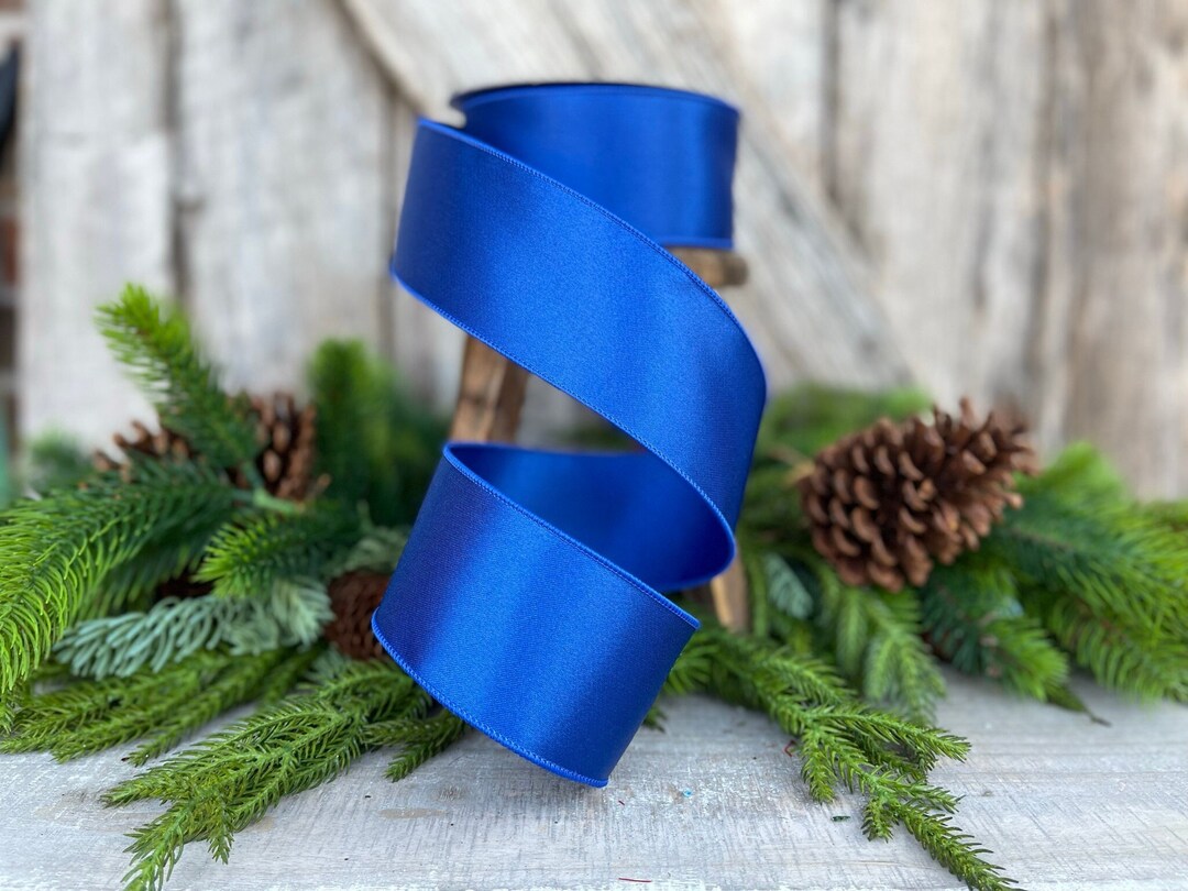 2.5" Royal Blue Satin Ribbon, Farrisilk Ribbon, Wired Ribbon, Christmas ...