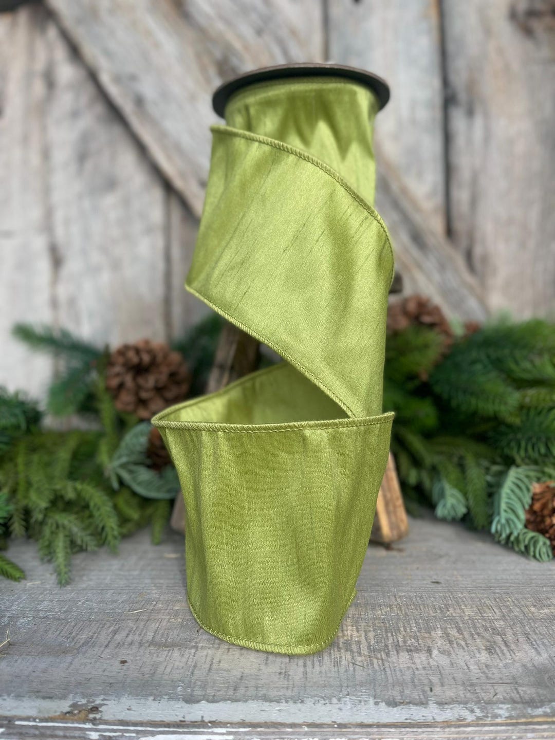 4" Moss Green Ribbon, Wired Ribbon, Christmas Ribbon, Olive Green ...
