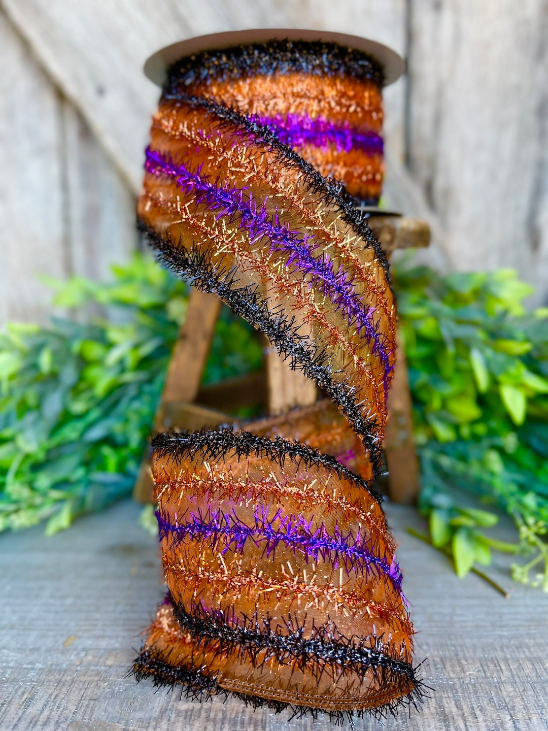 2.75" Creepy Crawler Ribbon, Furry Ribbon, Wired Ribbon, Black Purple ...