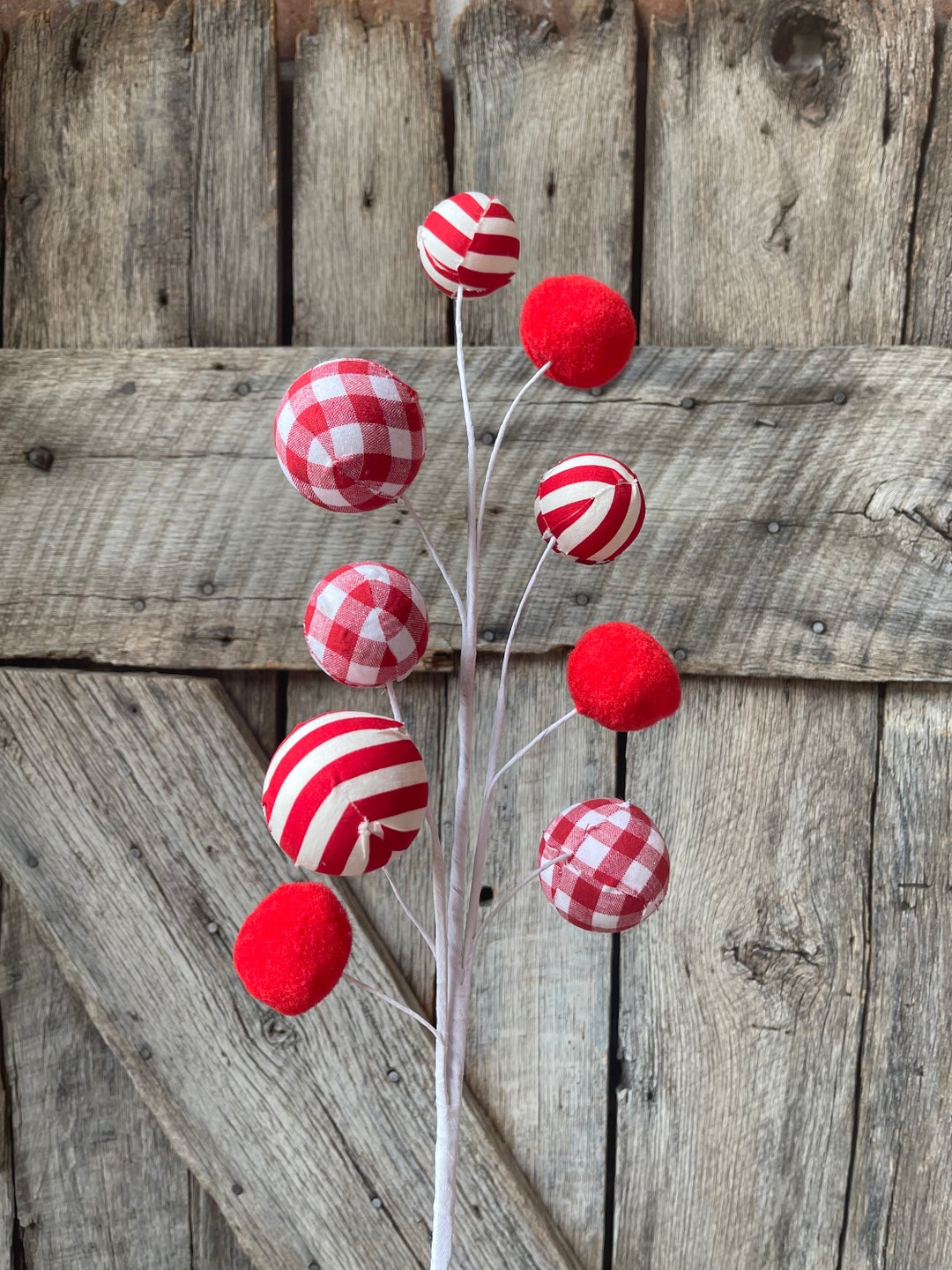 29" Red and White Ball Spray, Christmas Ball Spray, Red White Stripe ...