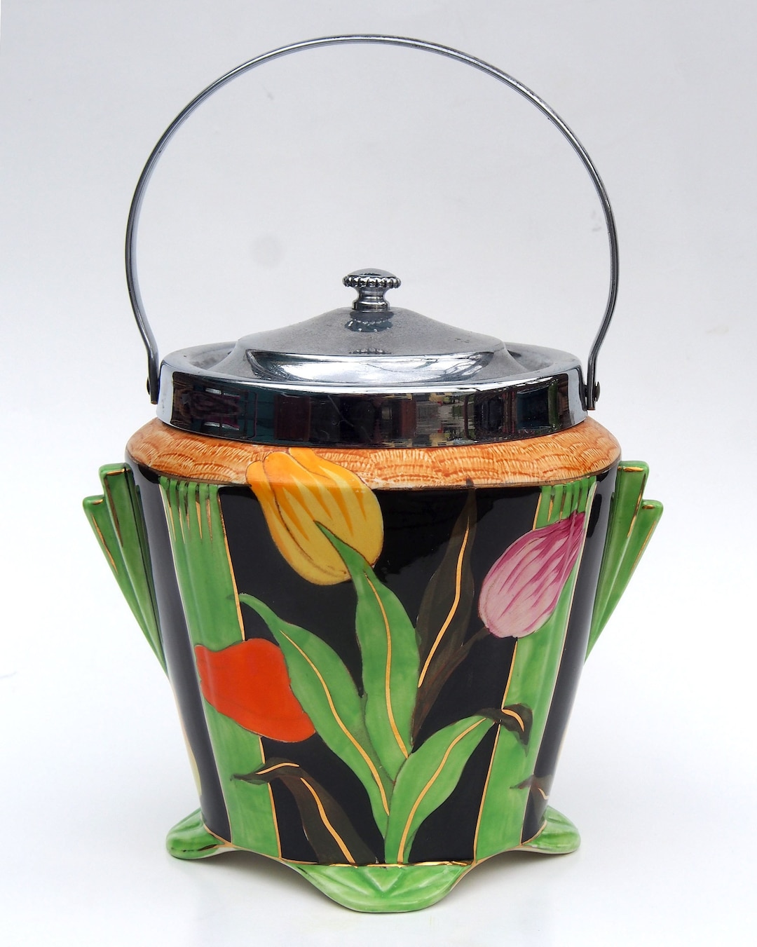 1930s Art Deco Royal Falcon Ware 'tulip' Hand-painted Biscuit Barrel ...