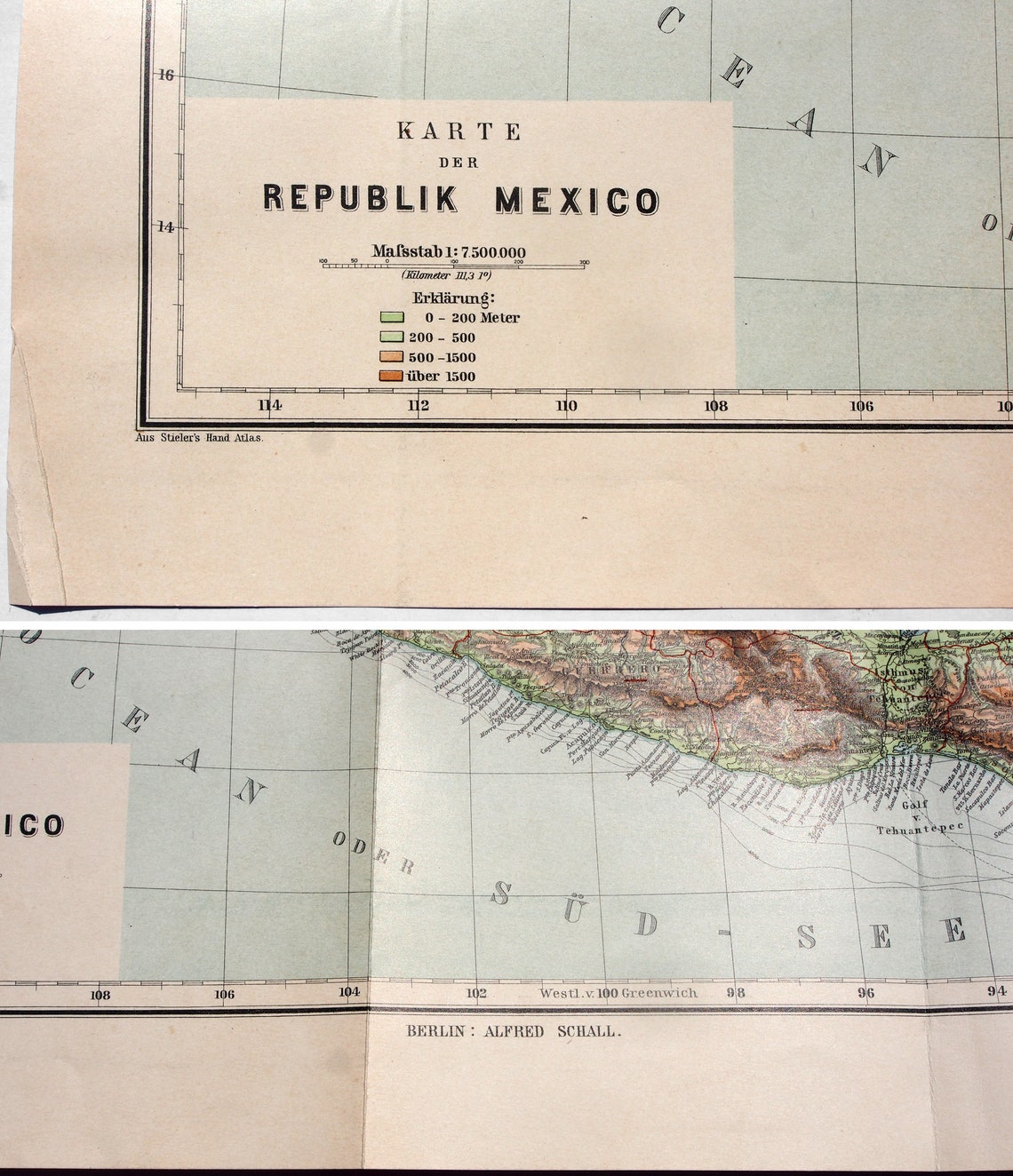 Original Antique 1900 Map of Republik MEXICO Printed in Berlin by ...
