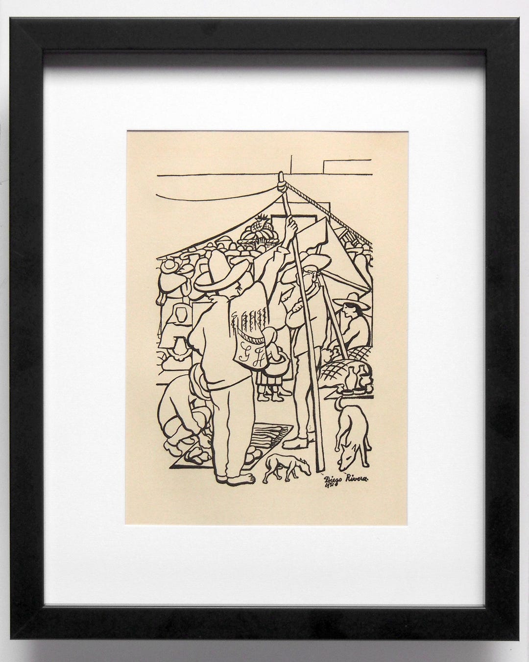 DIEGO RIVERA Original 1931 Plate Signed Gravure Print - Mexican Market ...
