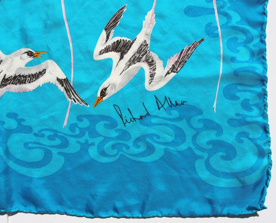 Vintage RICHARD ALLAN White-tailed Tropicbird Print Silk Twill Scarf ...