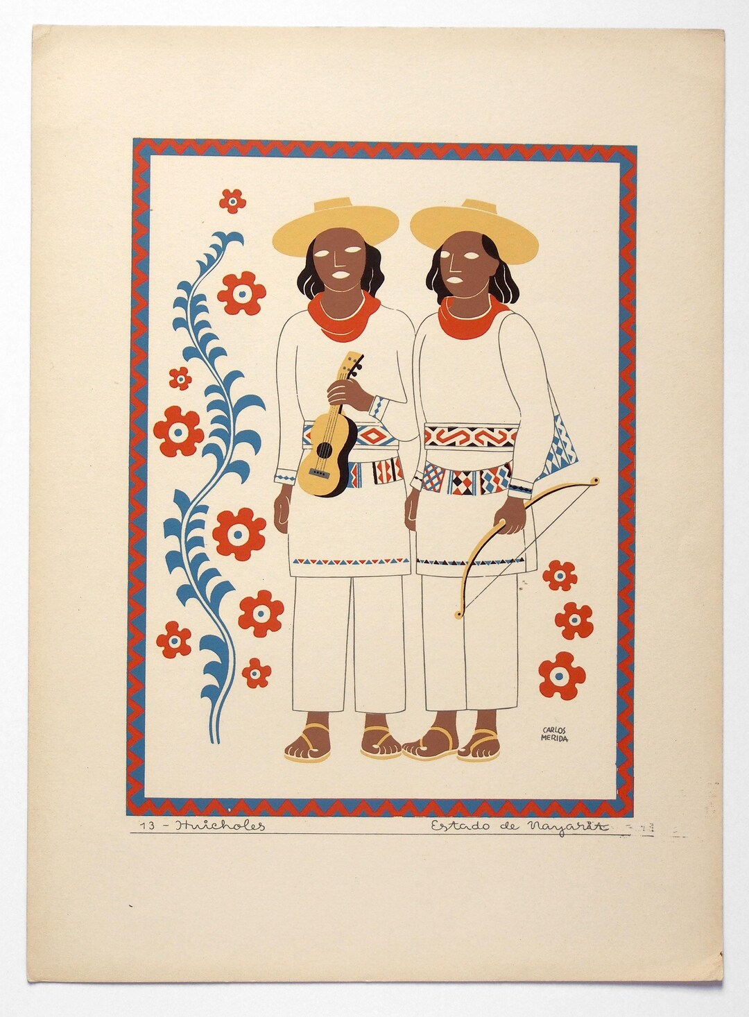 Original Vintage CARLOS MERIDA 1945 Silkscreen Print 'huicholes, Estado ...