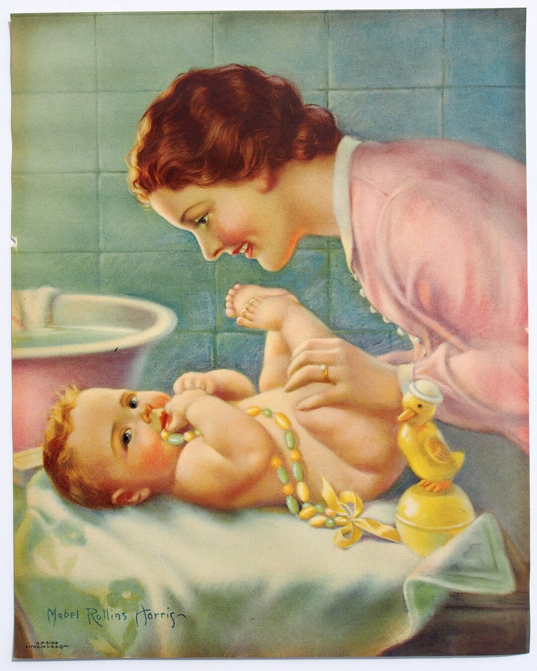 Vintage Mabel Rollins Harris Print 'after Baby's Bath' - Etsy