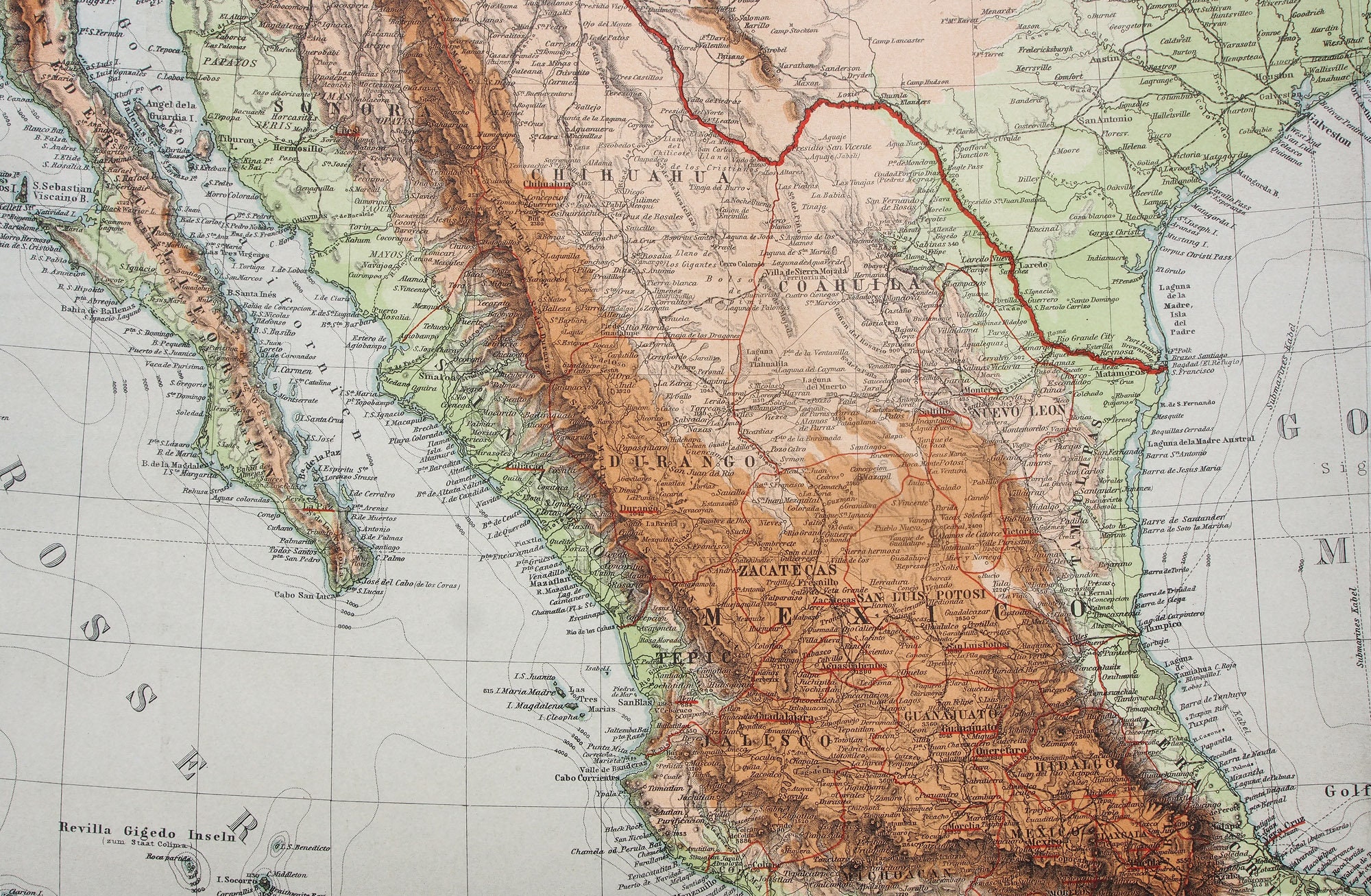 Original Antique 1900 Map of Republik MEXICO Printed in Berlin by ...