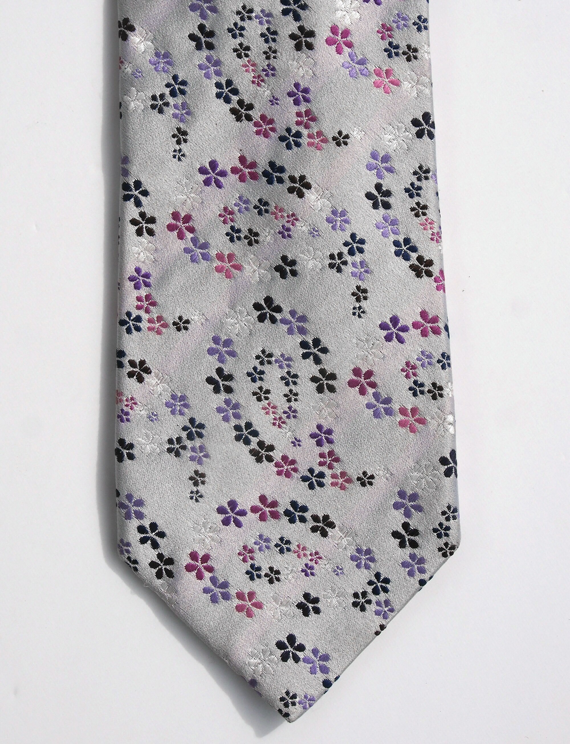 DUCHAMP LONDON Floral Paisley Brocade Gray Silk Neck-tie Made in ...