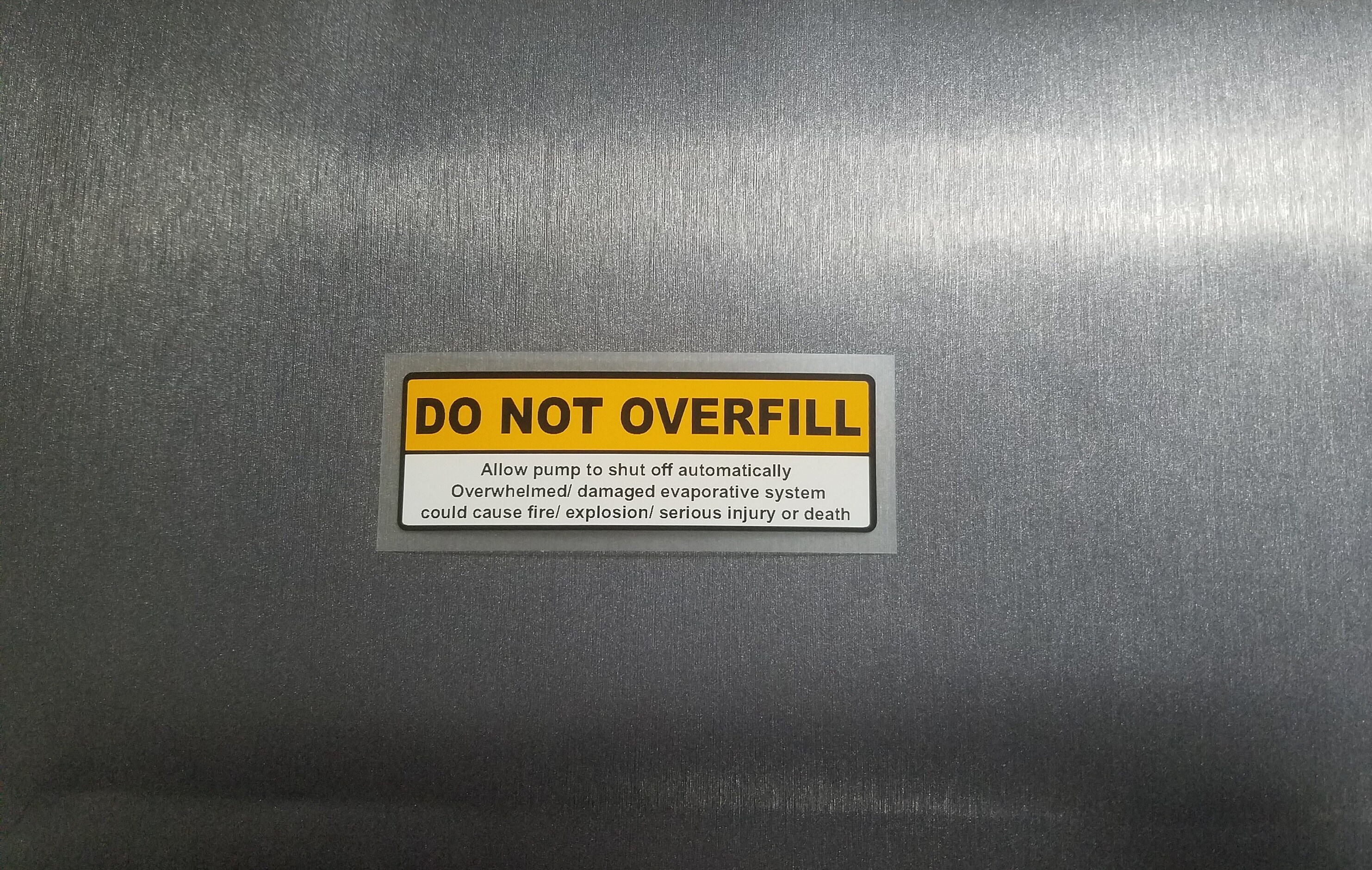 Warning Label Do Not Overfill Gas Gasoline Truck Fuel Tank Vinyl ...