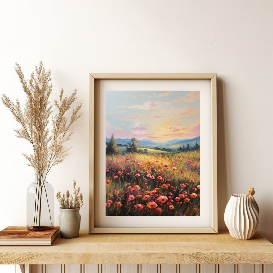 Vintage Poppy Wildflower | Field Landscape | Vintage Landscape Art ...
