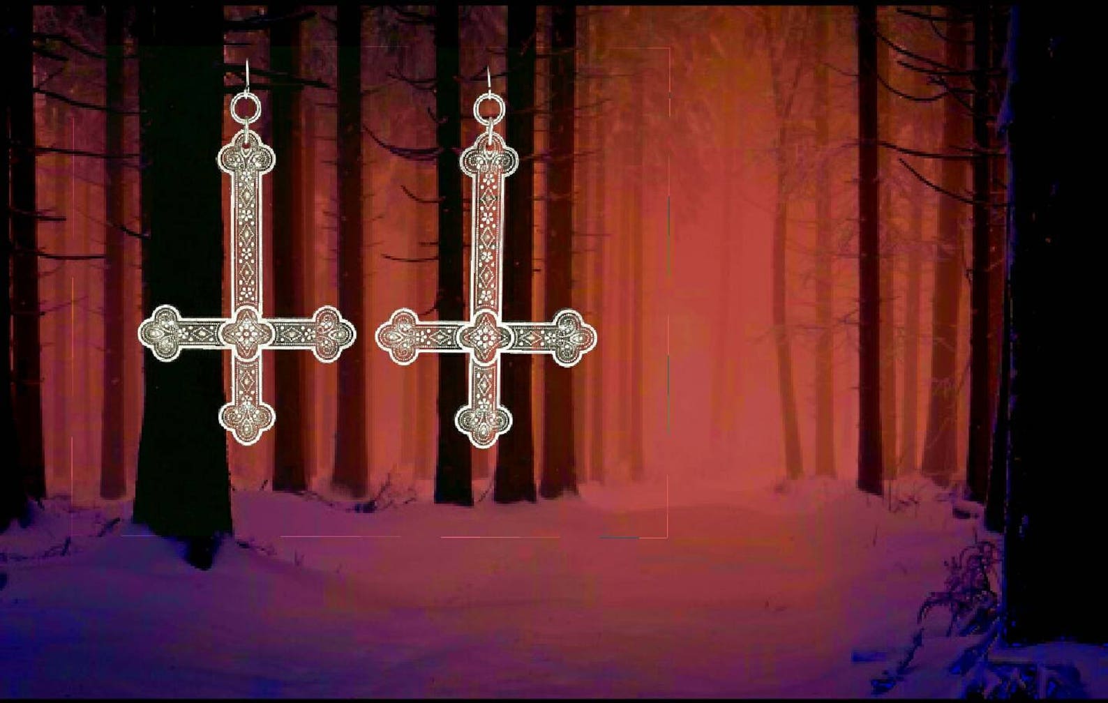 INVERTED CROSS Earrings, Ear Weights, Large, Ornate, Upside-down Cross ...