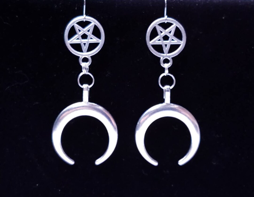 MOON RITUAL, Crescent Moon Earrings, Inverted Pentagram, Satanic ...