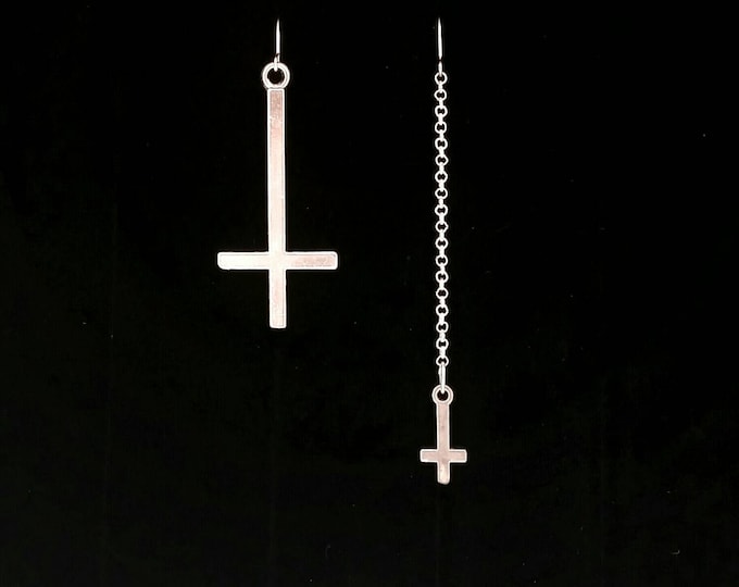 INVERTED CROSS Earrings, Satanic Jewelry, Mismatched, Matching or ...
