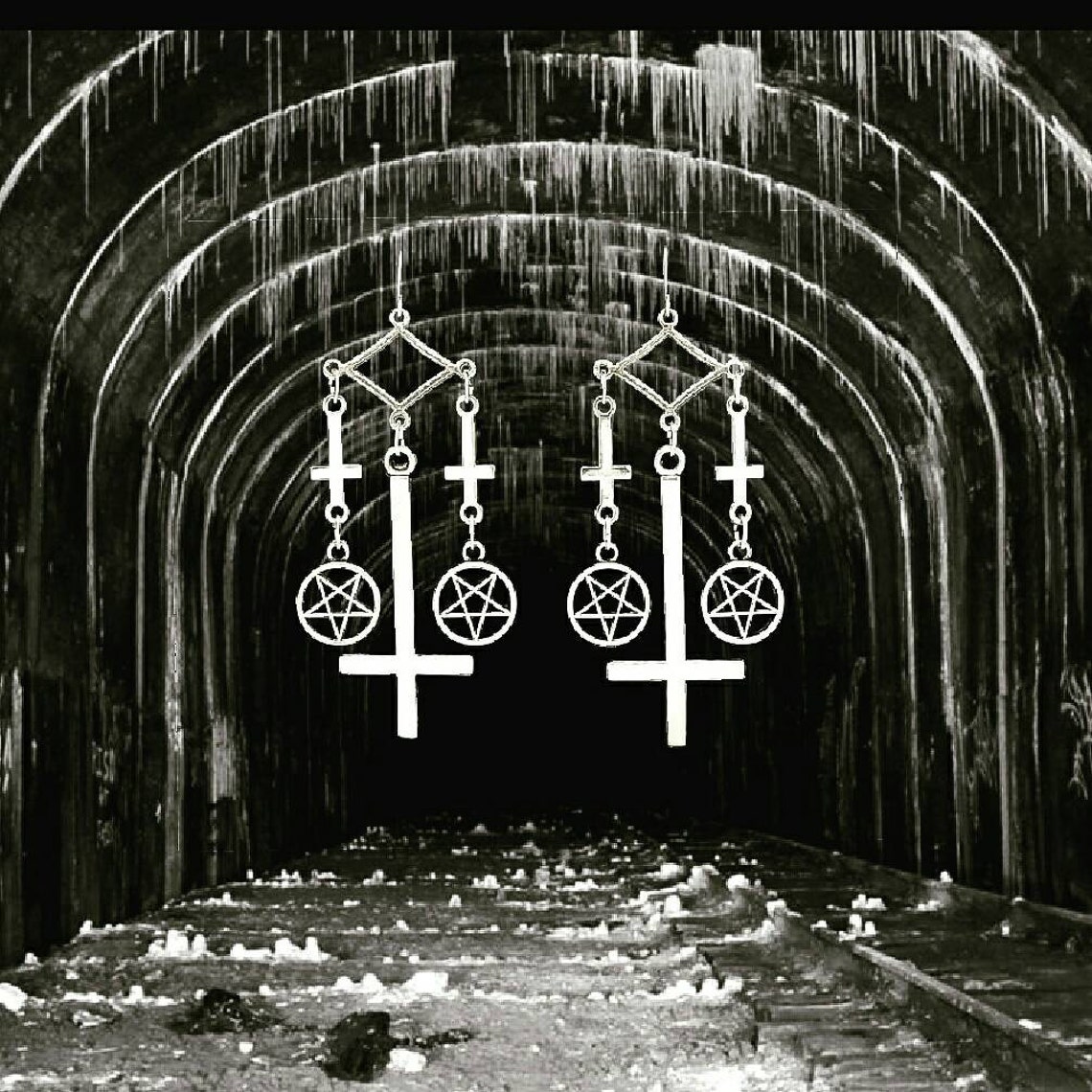 OCCULT PRIESTESS upside down cross earrings satanic | Etsy