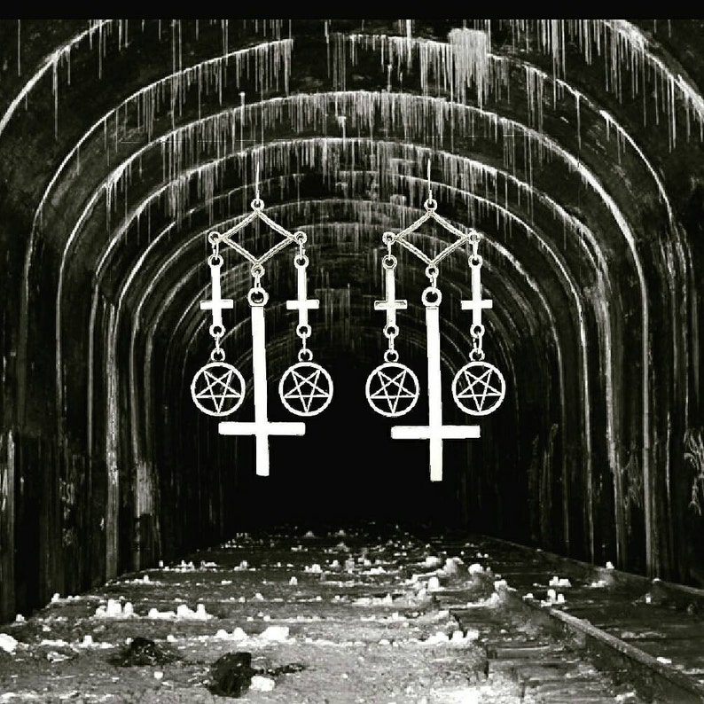 OCCULT PRIESTESS, Upside Down Cross Earrings, Satanic Pentagram ...