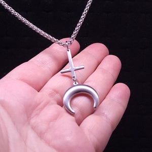 SATANIC WARLOCK, Inverted Cross Necklace, Double Horn Crescent Moon ...