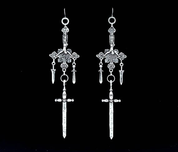THREE of SWORDS inverted crucifix earrings tarot jewelry | Etsy