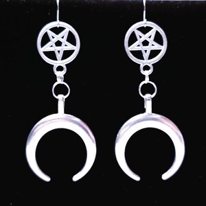 MOON RITUAL, Crescent Moon Earrings, Inverted Pentagram, Satanic ...