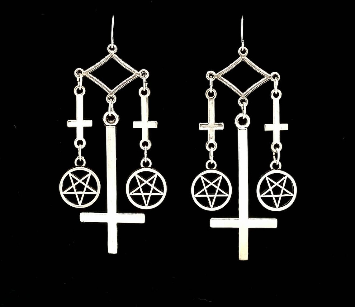 OCCULT PRIESTESS upside down cross earrings satanic | Etsy